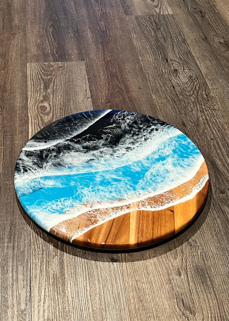 Blended Turquoise and Navy Lazy Susan – Holly Epoxy
